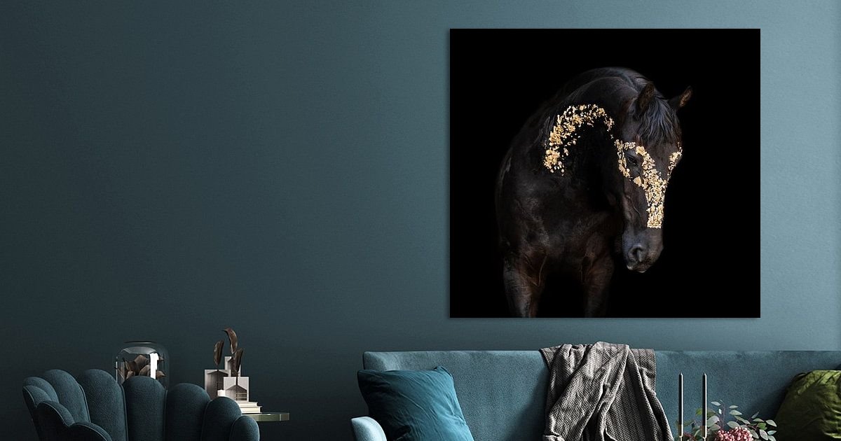 goud fries paard van Kim van Beveren op canvas, behang en meer